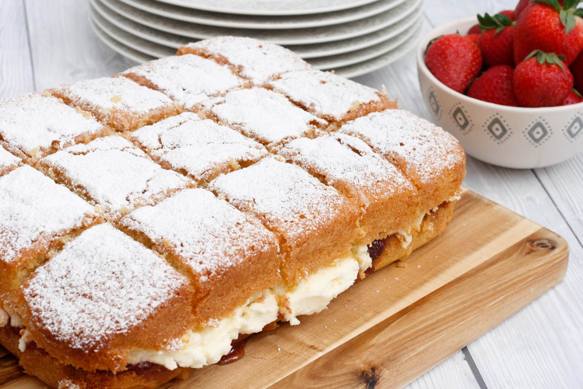 A Victoria sponge traybake is a delicious version of the classic cake ...